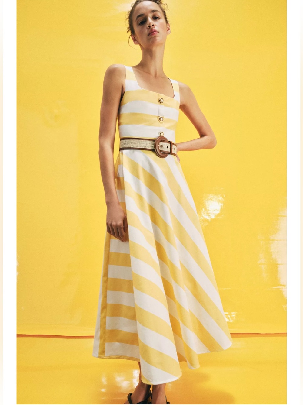 Zara | Dresses | Zara Striped Belted Midi Dress | Poshmark
